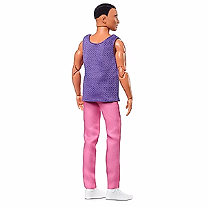 Barbie Looks Ken Doll with Black Hair Dressed in Purple Mesh Top and Pink Trousers, Posable Made to Move Body, 6 years and older
