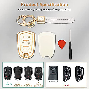 PIFOOG for Cadillac Escalade Key Fob Cover 2015 2016 2017 2018 2019 2020 Accessories 6 Buttons Keys Case Shell Full Covers Glitter Keychain Girly Women White Gold Soft TPU