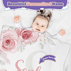 UOZGUY Personalized Floral Baby Blankets for Girls, Customized Name Baby Newborn Toddler Blankets, Baby Girl Newborn Essentials Super Soft Fleece Baby Blankets, 30"x40"
