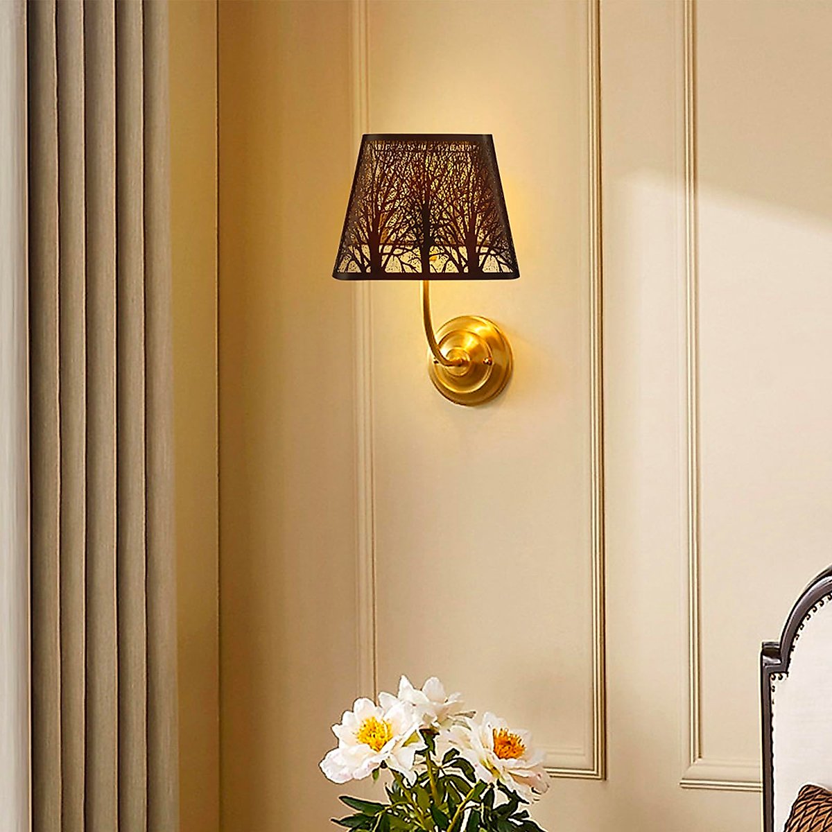 Medium Square Lamp Shades, ALUCSET Metal Lampshade with Pattern of Trees for Table Lamp and Floor Light, 7 x 10 x 7.5 Inch, Pattern of Trees (Black/Gold)