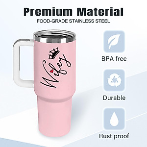 Wifey 40oz Insulated Travel Mug - Wifey Coffee Cup Tumbler with Handle, Anniversary & Birthday Gift for Wife Idea