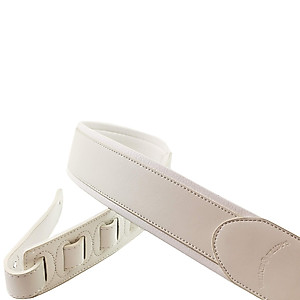 Walker & Williams G-04-WHT Ivory White Handmade Guitar Strap With Arctic White Padded Glove Leather Back For Acoustic, Electric, And Bass Guitars