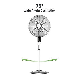 HOLMES 16" Chrome Digital Stand Fan, 75° Oscillation, 3 Speeds, 4 Blades, 3 Modes, Adjustable Height, 18° Head Tilt, Ideal for Home, Bedroom or Office, Remote Control