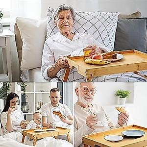 Tatuo 3 Pcs Bed Table Tray with Folding Legs and Handles Wooden Breakfast Tray Lap Snack Serving Tray Wood Laptop Desk for Eating Drawing Working Studying Dinner Bedroom Sofa Couch Kids (Bamboo)