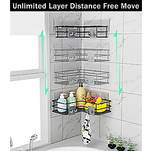 Purdaz Corner Shower Caddy,3 Pack Adhesive Large Shower Caddy with Movable 6 Hooks Shower Shelves No Drilling Rustproof Shower Shelf for Bathroom Shower Storage for Inside Shower Organizer,Black