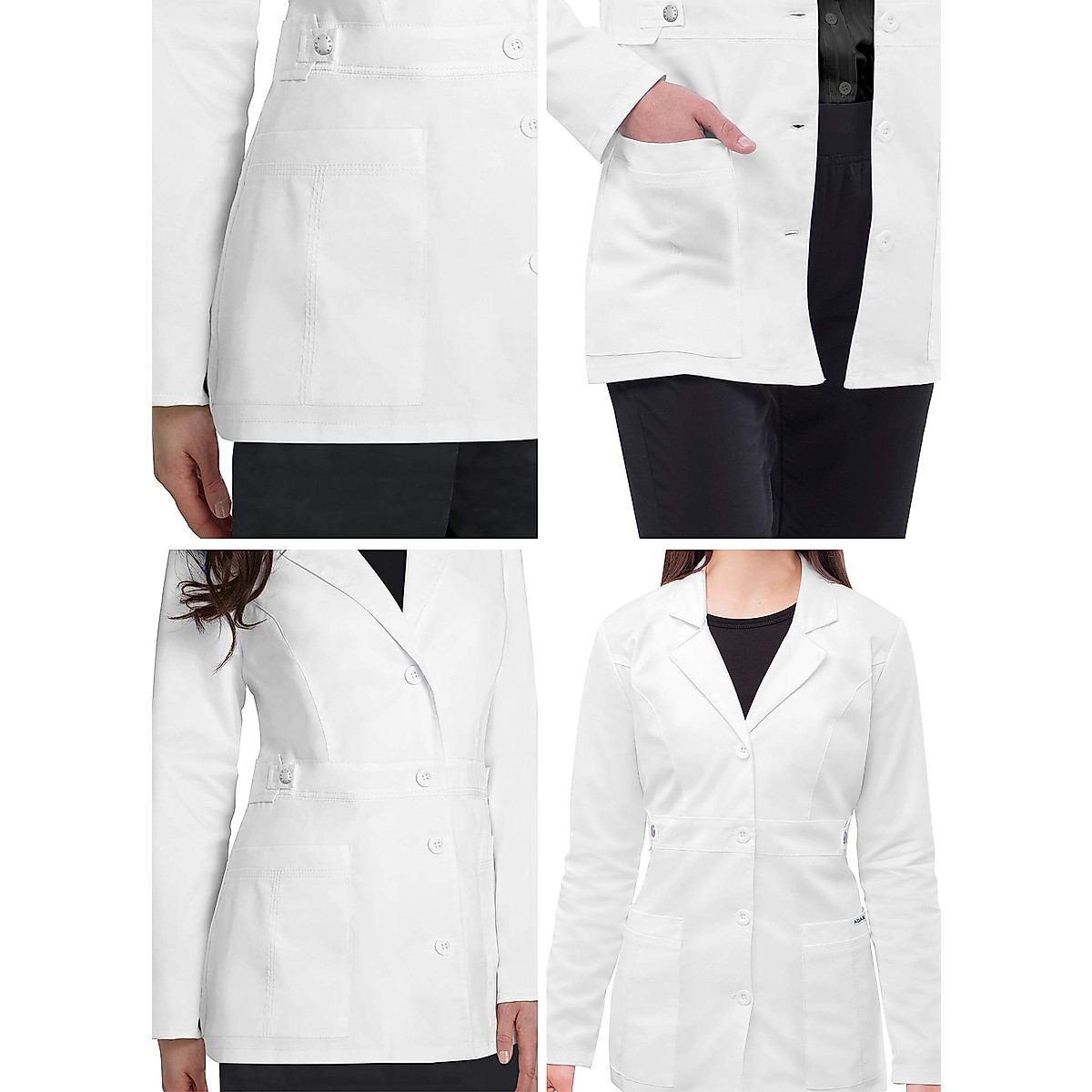Adar Universal Stretch Lab Coat for Women - 28" Tab-Waist Lab Coat - 3300 - White - M