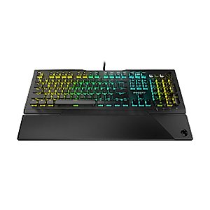 ROCCAT Vulcan Pro Tactile Optical PC Gaming Keyboard, Titan Switch Full Size, with Per-key AIMO RGB Lighting, Anodized Aluminum Top Plate and Detachable Palm/Wrist Rest, Low Profile, Black