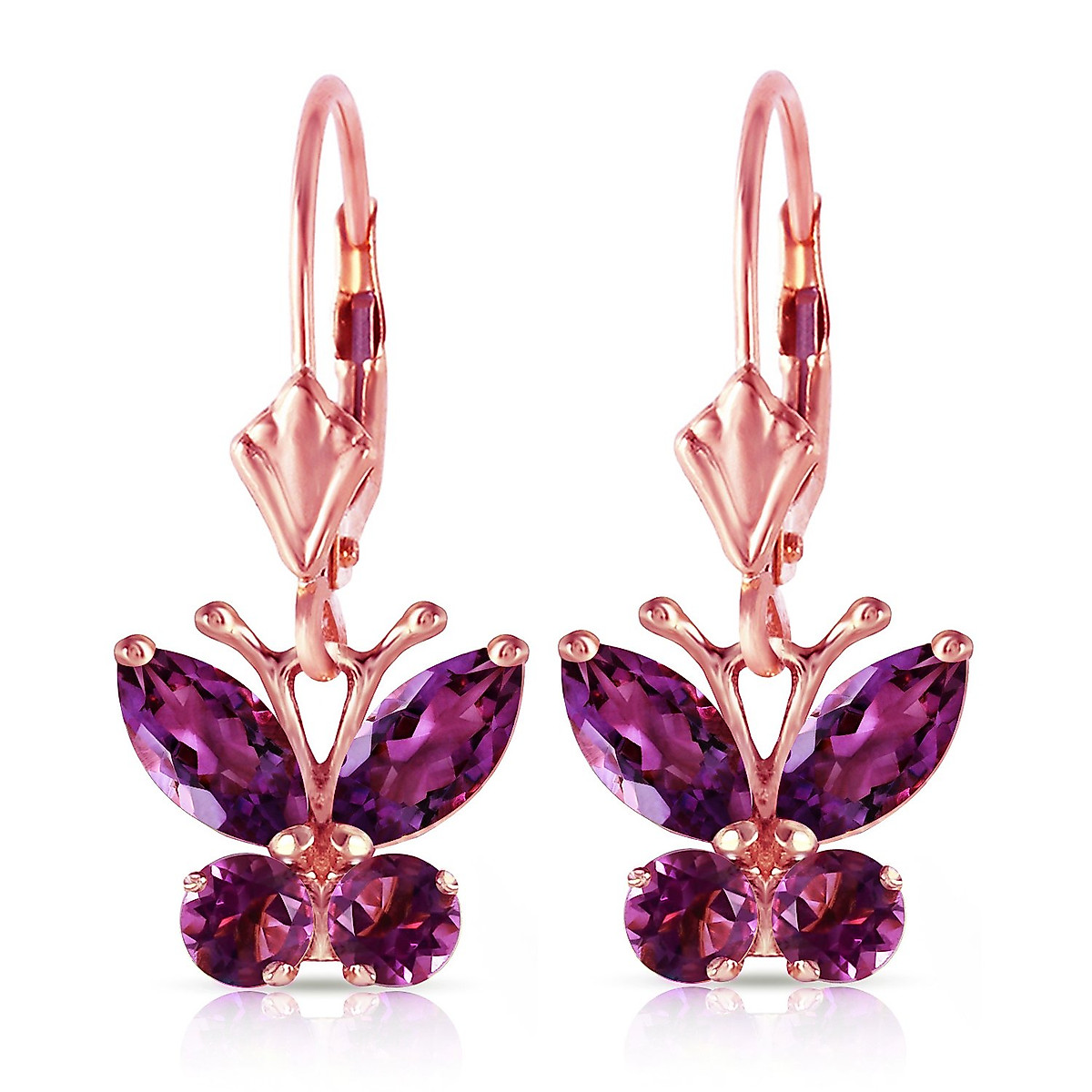 Galaxy Gold GG 14k Rose Gold Amethyst Butterfly Earrings