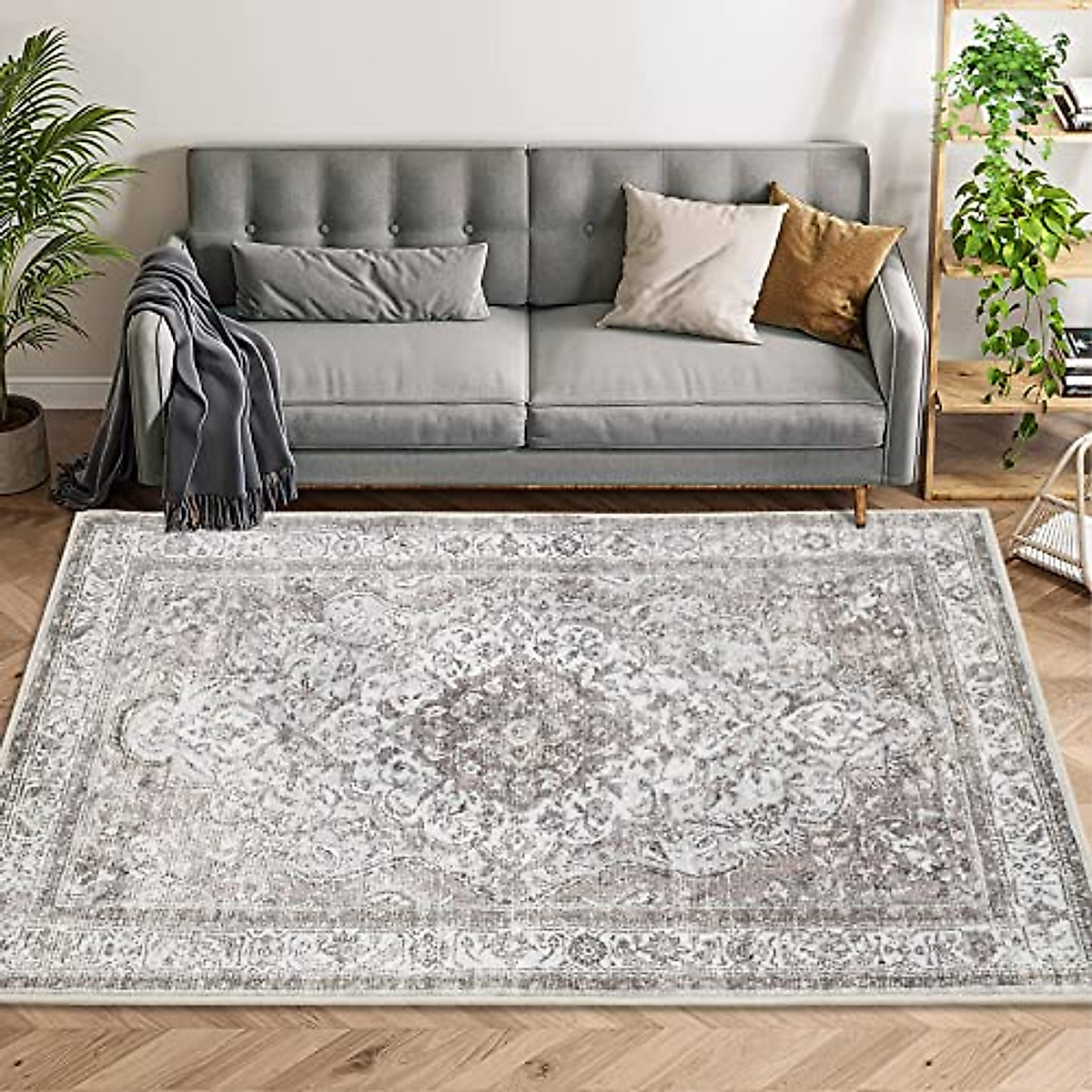 Fashionwu Area Rug 5x7 Rug for Bedroom Machine Washable Rug Aesthetic Rug Non-Shedding Anti-Slip Rug Carpet Office Rug Patio Rug Dining Room Rug 5 x 7 Large Rug, Grey