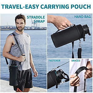 AEXPF 40 oz Insulated Water Bottle, Stainless Steel Vacuum Sports Water Bottle with 3 Lids, Durable Leakproof Metal Thermos, BPA-free Water Flask Jug with Strap for Gym Camping, Indigo Black Gradient