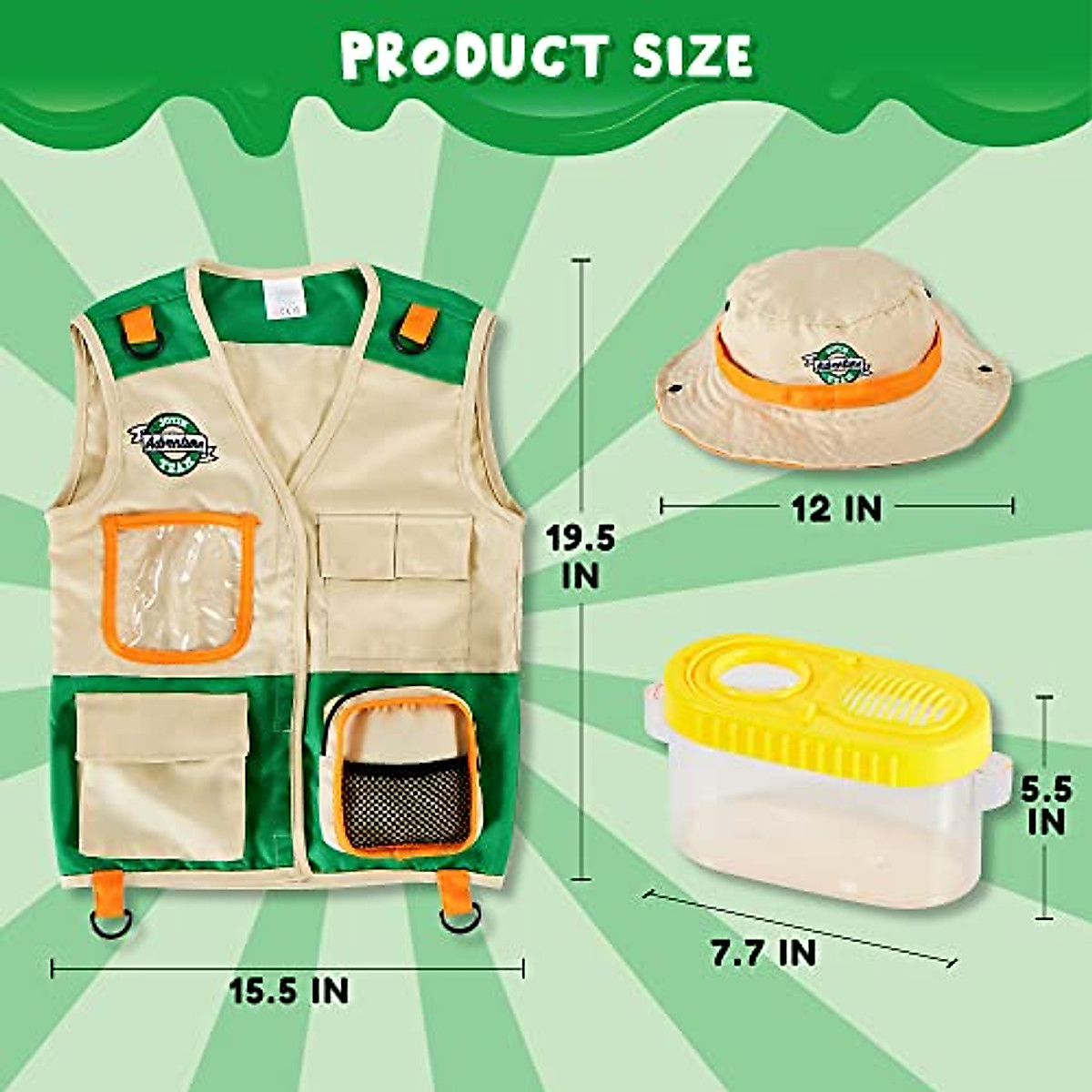 JOYIN Outdoor Explorer Kit, Bug Catcher for Kids (Vest, Hat, Flashlight Compass, Binoculars, Magnifying Glass and Butterfly Net), Kids Camping Gear, Educational Toys, Halloween Birthday Gift for Kids