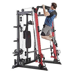 Marcy Smith Machine Cage System Home Gym Multifunction Rack, Customizable Training Station SM-4033, Red