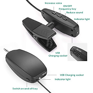 Wireless Instrument Microphone,UHF Clip Condenser Mic,for Horns,Trumpets,Clarinets, Saxophones, Cello, Computer, Phone, Speakers, Voice Amplifier 131ft Range, 1/8 and 1/4'' Port