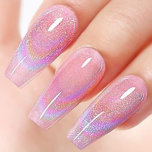AILLSA Cat Eye Gel Nail Polish Rainbow Glitter Gel Top Coat Nail Polish Reflective Clear Shimmer Gel Polish Iridescent Sparkly Holographic Magnetic Gel Polish for Nail Art at Home 0.51 Fl Oz /GA17