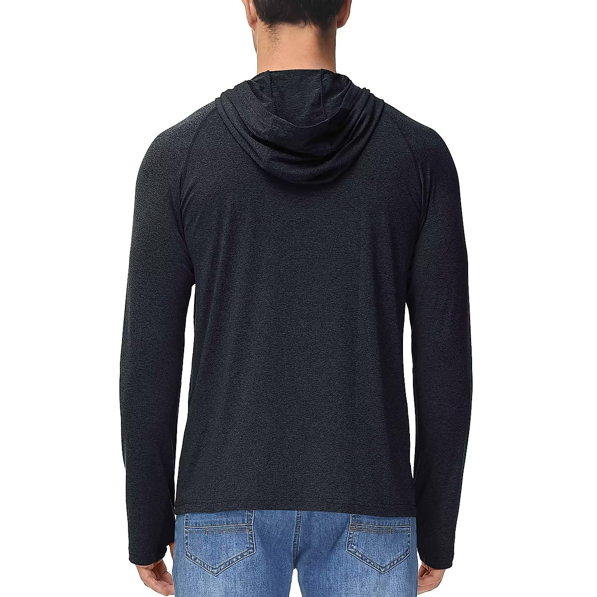 MAGCOMSEN Mens Uv Protection Shirts Long Sleeve with Hood Athletic Running Shirts Workout Sun UPF 50+ Fishing Shirts Quick Dry Hiking Shirts Black XL