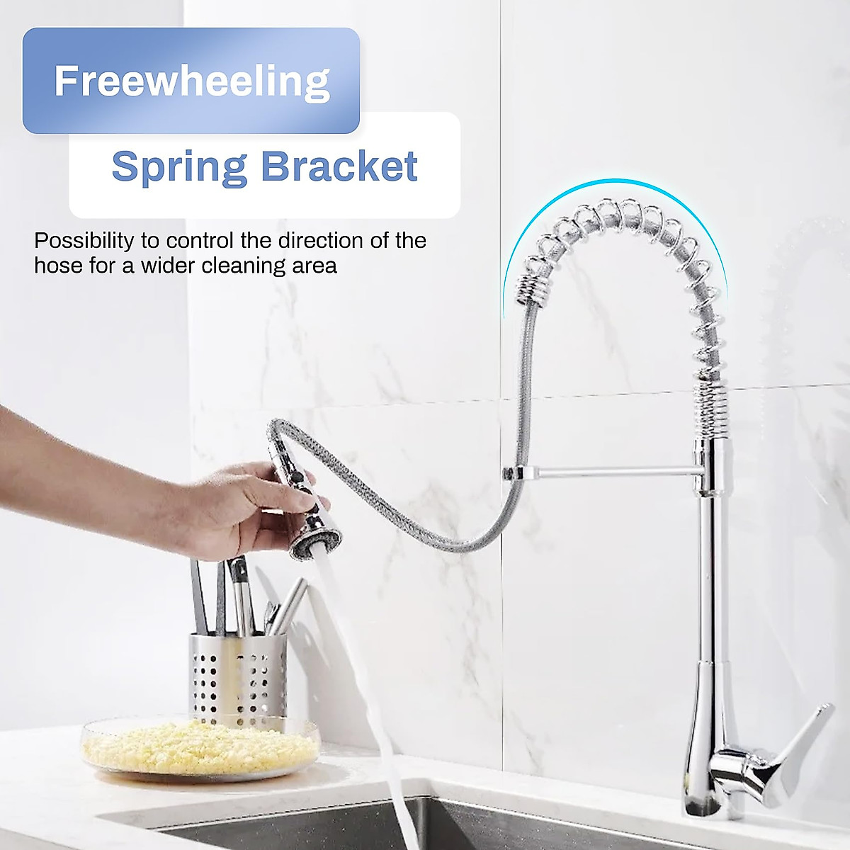 Commercial Sink Sprayer Hose,Commercial Kitchen Sink Faucets Flexible Hose Replacement(44 inch),with 304 Stainless Steel Pre Rinse Spring,Sink Sprayer Hose,Suitable for Use with Commercial Faucets