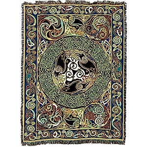 Morrigan Ravens Panel Blanket by Jen Delyth - Celtic Gift Tapestry Throw Woven from Cotton - Made in The USA (72x54)