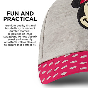 Disney Little Baseball Cap, Minnie Mouse Adjustable Girl Hats for Kids Ages 4-7, Red/Grey Polka Dots