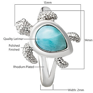 Aloha Jewelry Company 925 Sterling Silver Natural Larimar Sea Turtle Wedding Band Eternity Engagement Promise Ring, Nickle Free Hypoallergenic for Sensitive Skin, Gift Box Included (6)