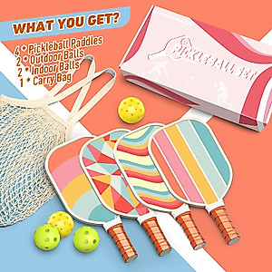 Pickleball Paddles Set of 4, USAPA Approved Premium Wood Pickleball Set with 4 Pickleball Balls and 1 Carry Bag Pickleball Rackets with Ergonomic Cushion Grip for Beginner & Pros Gifts for Women Youth