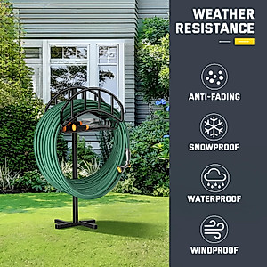 Kesfitt Garden Hose Holder,Detachable Water Hose Holders Freestanding with Tool Storage Basket,4 Spikes Heavy Duty Metal Hose Stand Hanger,Garden Hose Storage Rack for Outside Lawn Yard