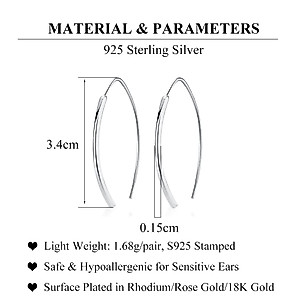SLUYNZ 925 Sterling Silver Bar Dangle Earrings for Women Dangle Earrings Wire Threader Earrings Open Hoop Earrings (A-Silver)