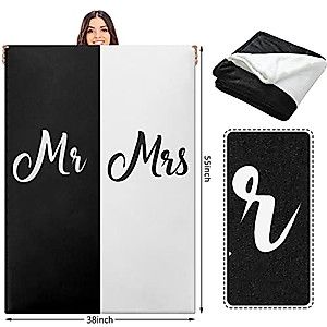 Redbaker Mr and Mrs Black and White Stitching Blanket Honeymoon Just Married Blanket Bride and Groom Gift Wedding Blanket for Couples Summer Air Conditioning Room Christmas Valentine's Day Gift
