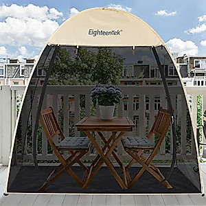 EighteenTek Screen House Room Pop Up Gazebo Outdoor Camping Canopy Tent Sun Shade Shelter Mesh Walls Not Waterproof 7’x4’x6.5’H Beige