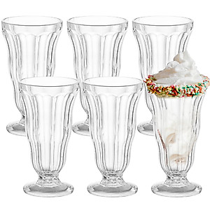 Cheardia 6 Pack Plastic Milkshake Glasses, 13.5 oz Old Fashioned Soda Glass Footed Ice Cream Cups, Clear Pina Colada Fountain Glasses Milkshake Cups for Sundae, Juice, Tropical Drinks, Party