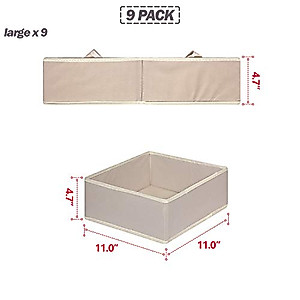 DIOMMELL 9 Pack Foldable Cloth Storage Box Closet Dresser Drawer Organizer Fabric Baskets Bins Containers Divider for Clothes Underwear Bras Socks Clothing, Beige 900