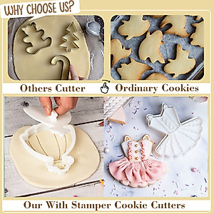 Flycalf Dress Cookie Cutters with 3D Stamper Kitchen PLA Cake Decorating Draped Dress Shapes for Kids 3.5" Baking Molds Supplies Holiday Birthday Party Biscuit Fondant Tools
