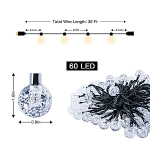 unbrands Solar String Lights Outdoor , 60LED Globe Fairy Waterpro of Lights , 8 Modes 11M/36ft Outdoor Solar String Lights for Garden, Patio Yard, Home ,Christmas ,Parties ,Wedding (Warm White)