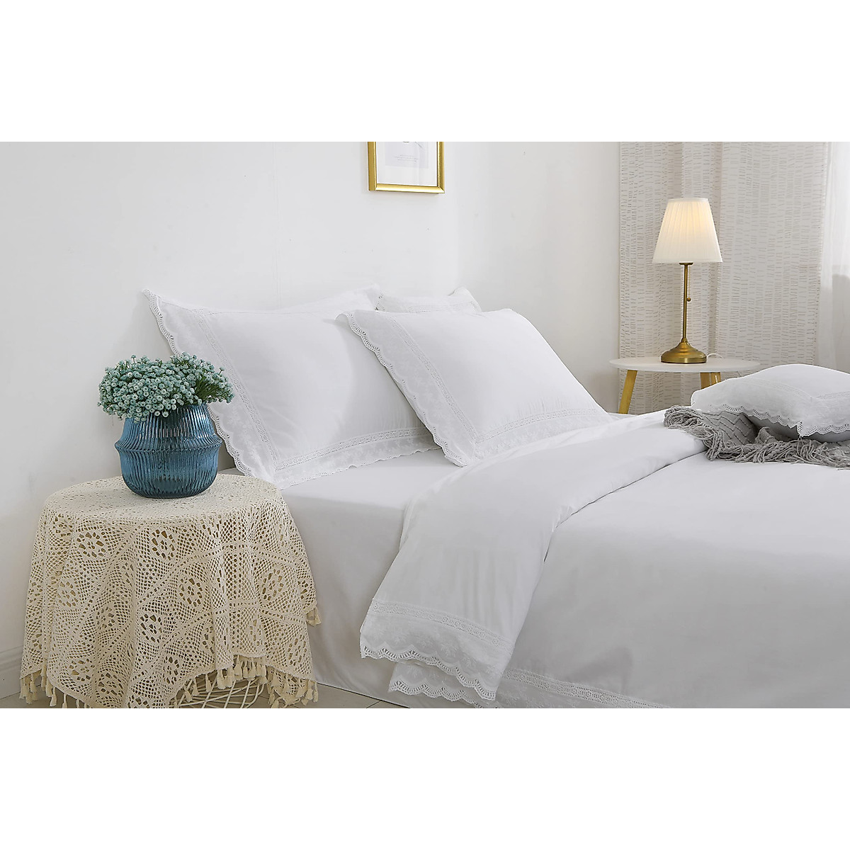 White Queen Lace Duvet Cover Egypt Cotton Quilt Cover 90x90 Inch 1 Pieces Solid