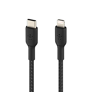 Belkin BoostCharge Nylon Braided USB C to Lightning Cable 3.3ft/1M - MFi Certified 18W Power Delivery iPhone Charger Cord - Apple Charger USB C Cable - Fast Charging for iPhone 14, iPhone 13 - Black