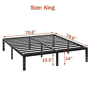zunatu 14 Inch King Metal Bed Frame Foundation No Box Spring Needed Heavy Duty Tall Platform with Large Storage Easy Assembly Mattress Noise Free, Black