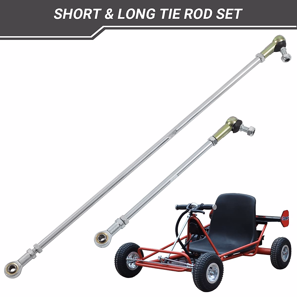 ZXMT Short+Long Tie Rod Kit Set w/Ends Replacement DIY Fit For Yerf Dog Go Kart Cart 3/8-24
