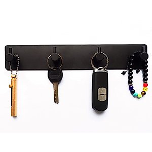 FULLINY Key Hooks for Wall Apartment Decor Adhesive Key Holder for Wall Decor with 4 Key Hooks,No Screw Holes Key Rack for Wall,Stainless Steel Heavy Duty Adhesive Hooks for Hanging,Black