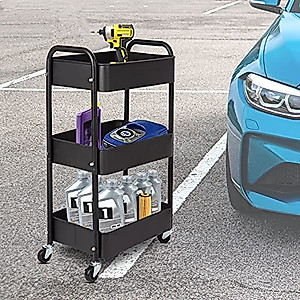 ABCOOL 3-Tier Metal Storage Organizer Rolling Utility Cart - Home Kitchen Bathroom Bedroom Office Classroom Laundry Cleaning Supplies Bar Craft Shelf Cart with Caster Wheels, College Dorm Essentials