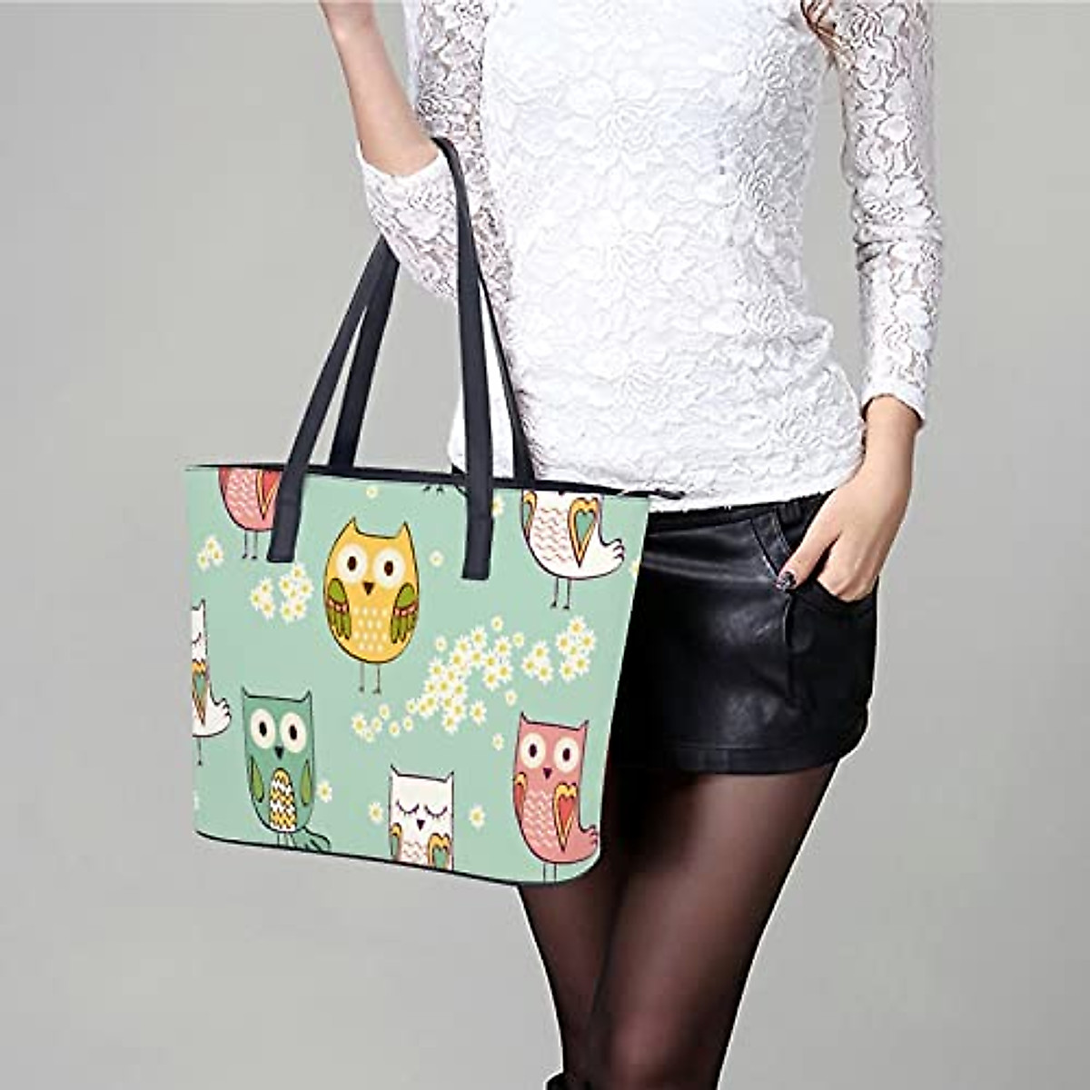 Womens Handbag Owls Leather Tote Bag Top Handle Satchel Bags For Lady