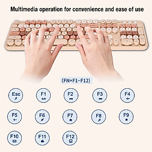 Wireless Keyboard and Mouse Combo,104 Keys Ergonomic Cute Desktop Game Keyboard and Mouse Sets for Girls for Home Office Work Gaming,Valentine's Birthday Gift (Milk Tea)