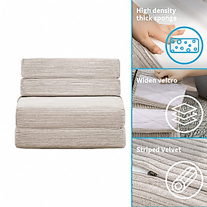 Mjkone Floor Sofa Couch, Convertible Futon Sofa Bed with Memory Foam, 3 in 1 Foldable Couch Bed, Pull Out Sleeper Sofa for Living Room/Apartment/Office (Beige, Single)