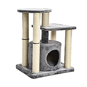 Amazon Basics Small Cat Tree Tower With Condo And Scratching Post - 26 x 19 x 31 Inches, Gray