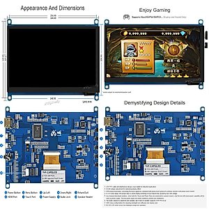 XYGStudy for Raspberry Pi Jetson Nano 7inch QLED Quantum Dot Display Capacitive Touch Screen 1024×600 LCD, G+G Toughened Glass Panel Supports Various Devices & Systems