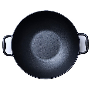 Keleday 14 Inch Cast Iron Wok with Lid, Non Stick, Pre-Seasoned Woks & Stir-Fry Pans with 2 Loop Handles, Uncoated Chinese Handmade Cast Iron wok, Suitable for All Cooktops