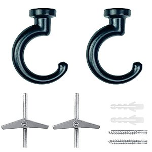 OBSTKUCHEN Large Swag Ceiling Hooks Heavy Duty Swag Hook with Hardware for Hanging Plants Ceiling Installation Cavity Wall Fixing (2 Sets, Black)