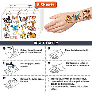 8 Sheet (96Pcs) Corgi Temporary tattoos for Kids, Pet Dog Birthday Party Decorations Favors Supplies Super Cute Tattoos Sticker Gifts for Boys Girls Baby Shower Prizes Rewards Christmas
