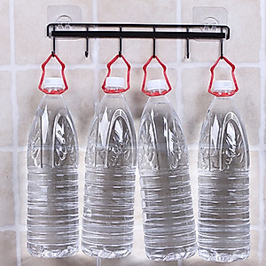 2 Pack Adhesive Wall Hooks Rack Kitchen Rail, Space Saving Heavy Duty Wall Hooks Hanger with 6 Hooks for Kitchen Bathroom Bedroom Closet, Kitchen Utensil for Hanging Knives, Spoon, Towel (Black)