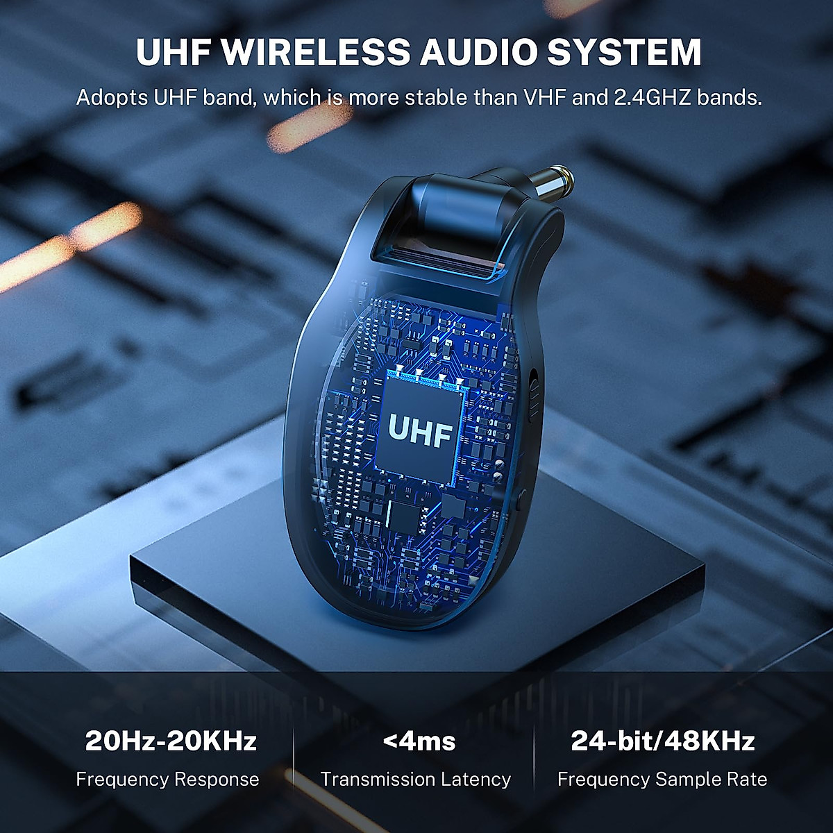 LEKATO Wireless Guitar System Rechargeable UHF Wireless Transmitter Receiver 4 Channel for Electric Guitar Bass, Low Latency Guitar Wireless System (L6)