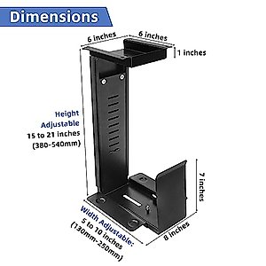 Under Desk PC Mount for Large Tower, Heavy Duty & Easy Adjust the Height by Pressing One Button (12" to 21"), Width Adjustable from 5" to 10" - Computer Mount PC Holder Under Desk, Holds up to 55lbs