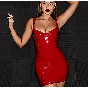 Womens Latex Mini Dress Faux Leather Bodycon Sexy Club Dresses for Women Small